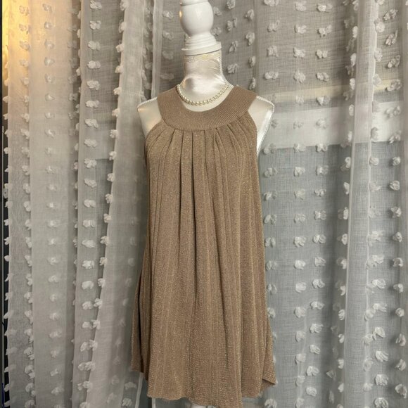 Arden B | Tops | Vintage Arden B Gold Metallic Mini Dress With Pleated ...